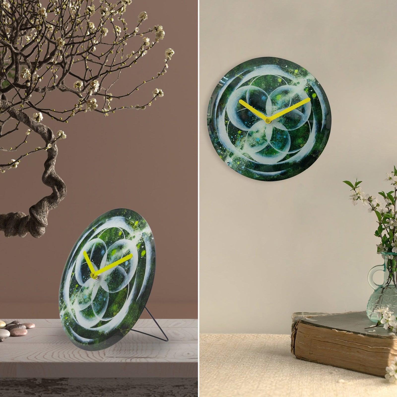 Table/Wall clock 20cm - Silent - Green - Tempered Glass - "Cosmo Table