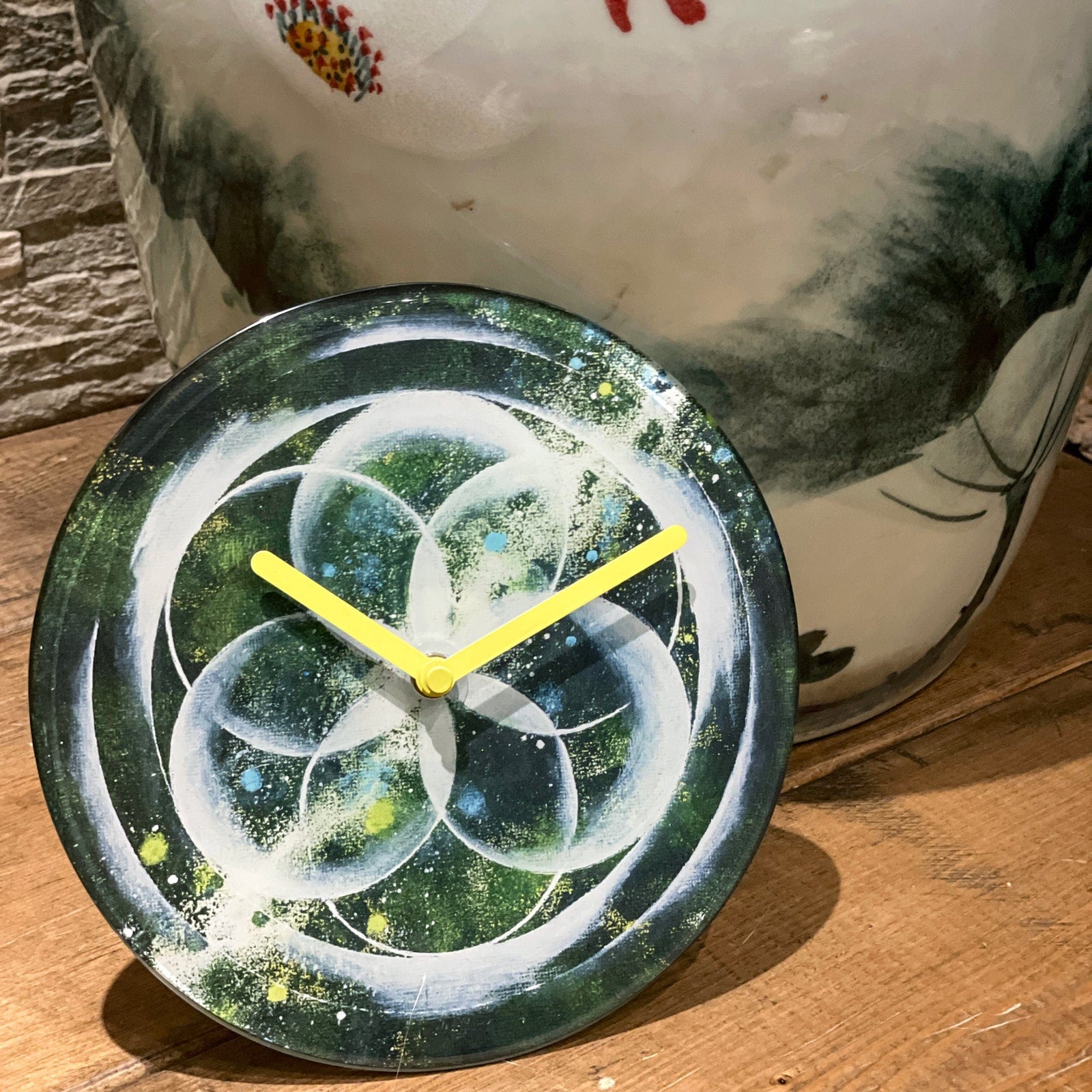 Table/Wall clock 20cm - Silent - Green - Tempered Glass - "Cosmo Table