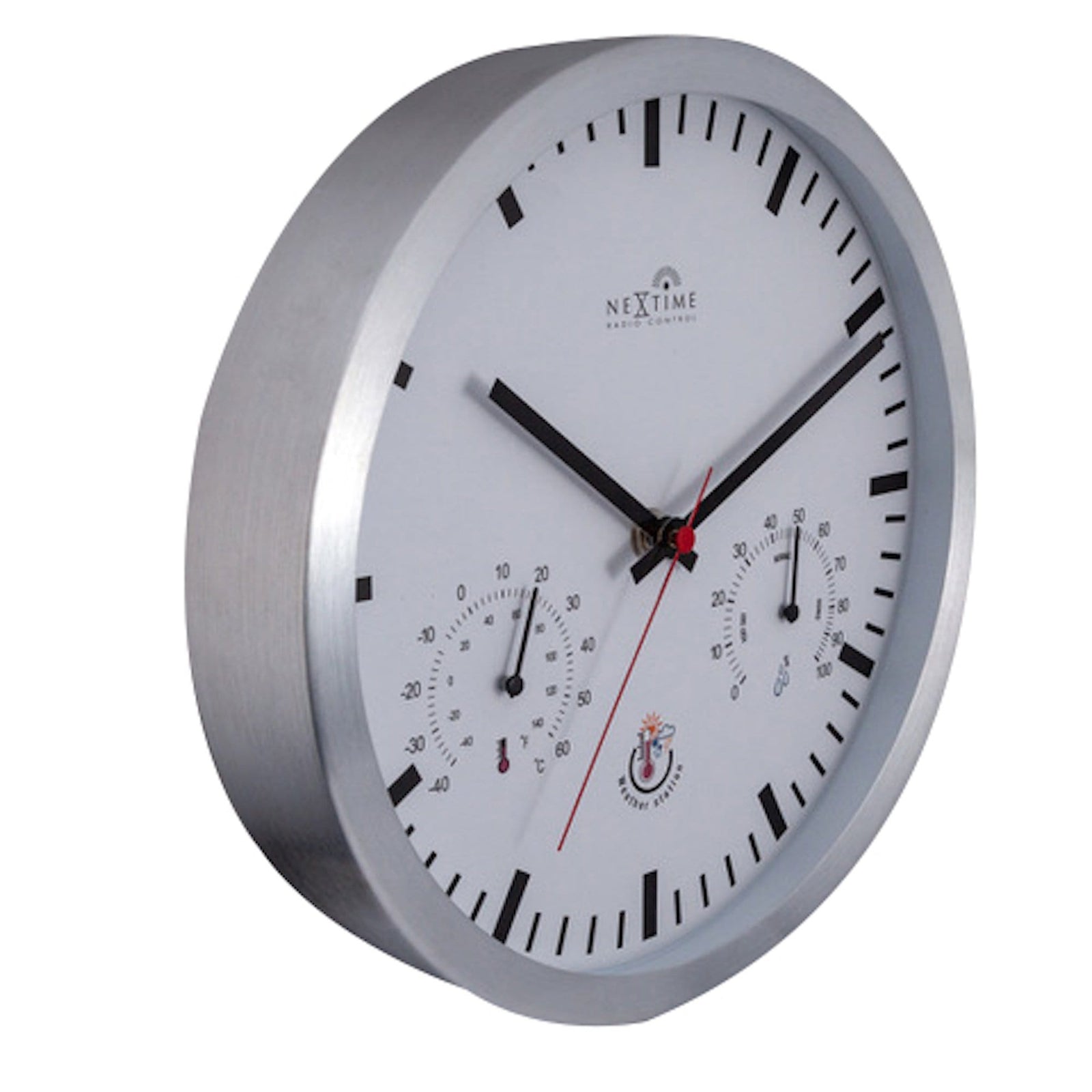 NeXtime - Wall clock 25 cm - Metal - White - 'Weather Station'