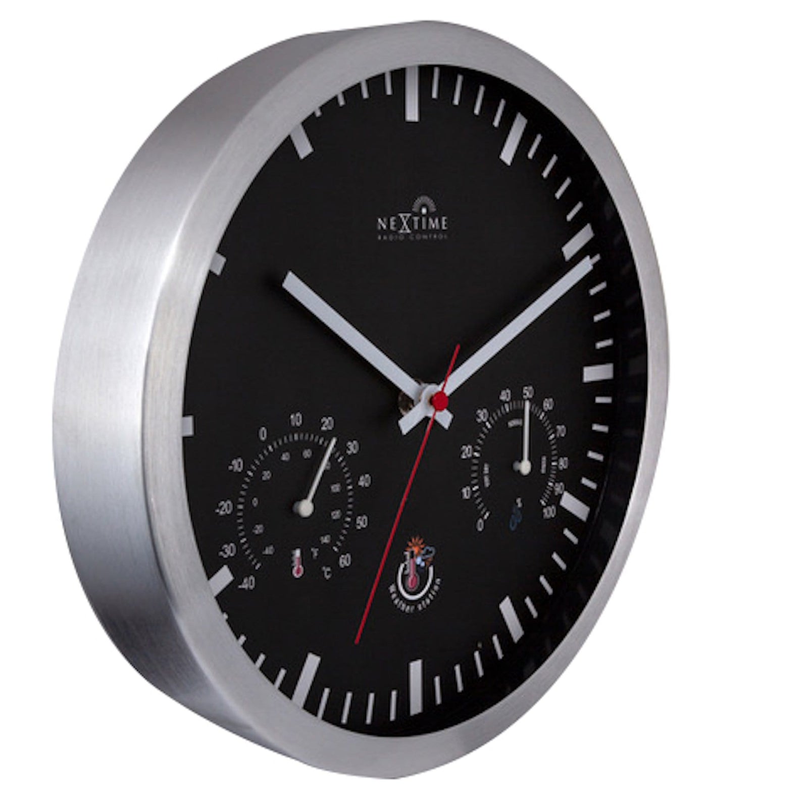 NeXtime - Wall clock 25 cm - Metal - White - 'Weather Station'